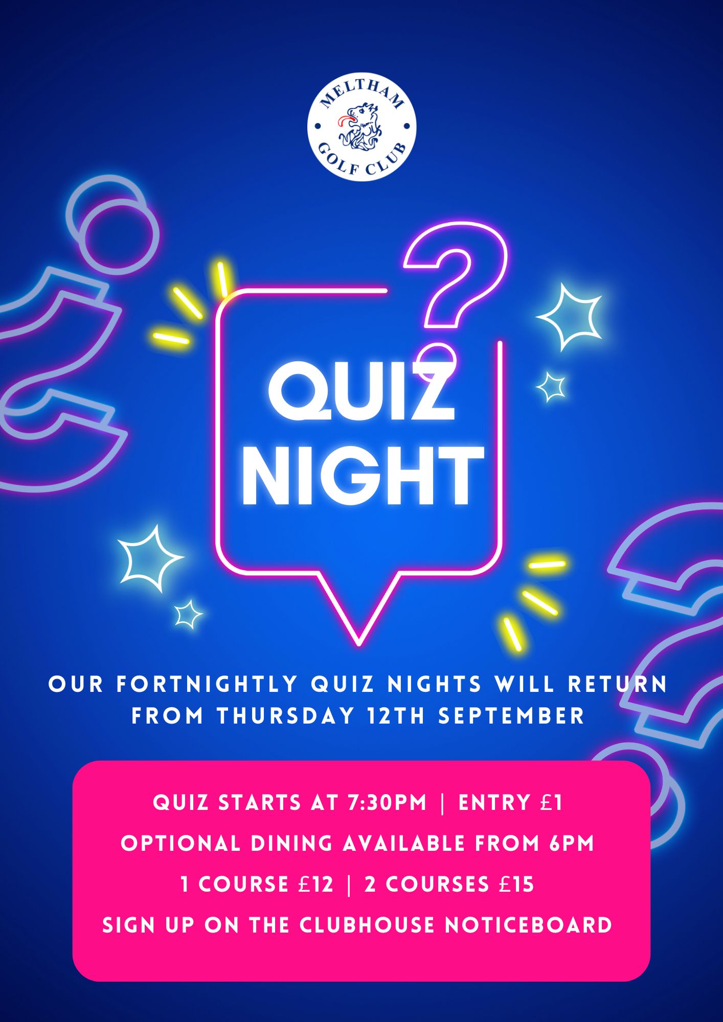 Quiz Night | Returns from 12 September | Meltham Golf Club